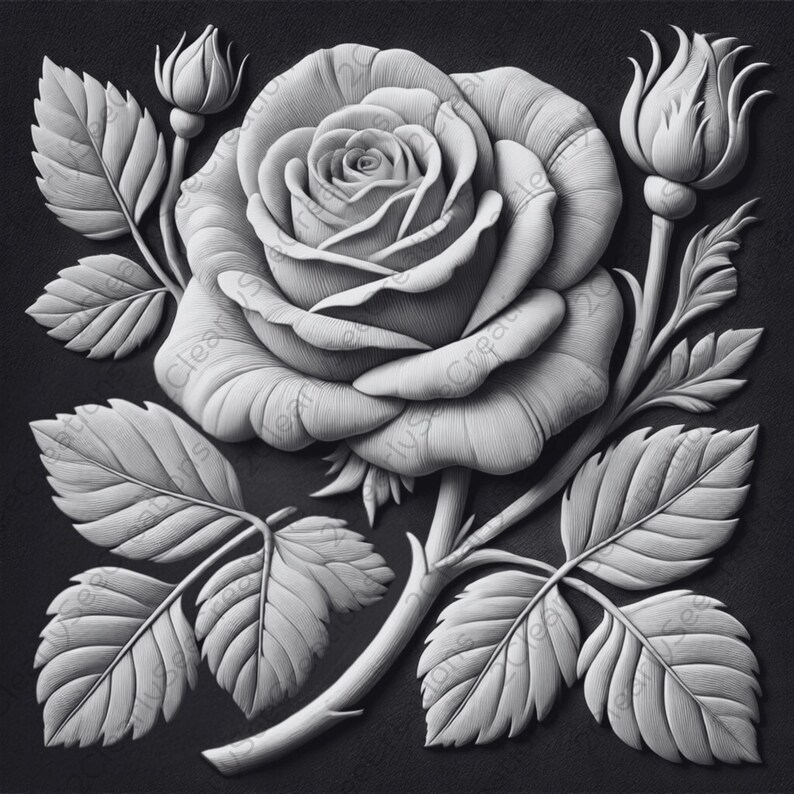 Rose Relief Image Laser Cut Burn Slate File | Dark Dramatic Floral ...