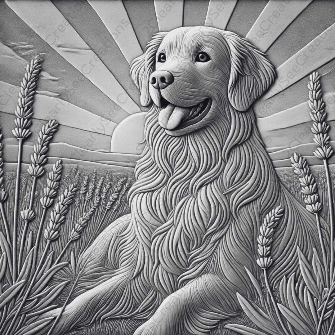 Golden Retriever Image Laser Cut Burn Slate File Summer Wheat Field Pet ...