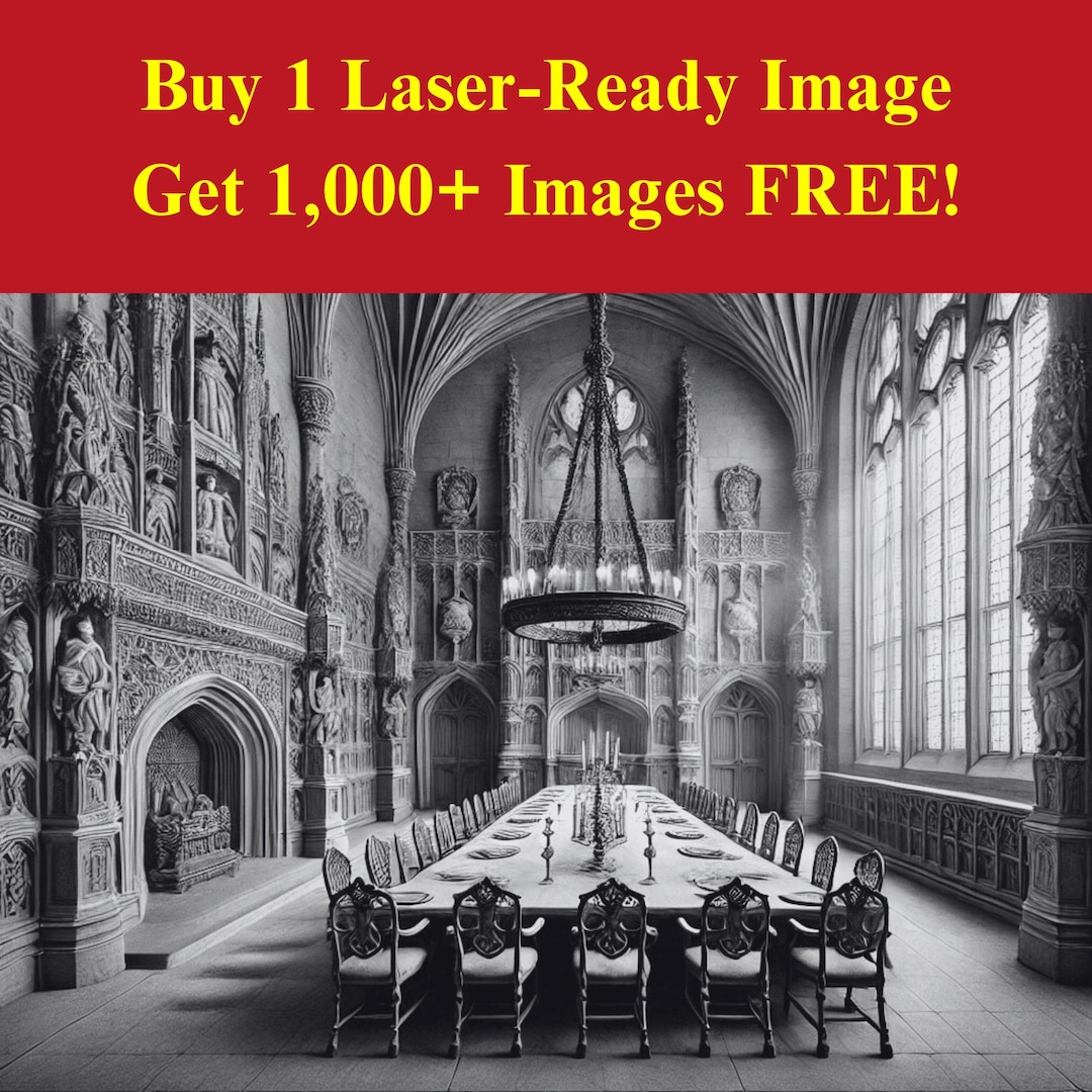 Gothic Hall Image Laser Burn Slate File | Medieval Castle Dining Room ...