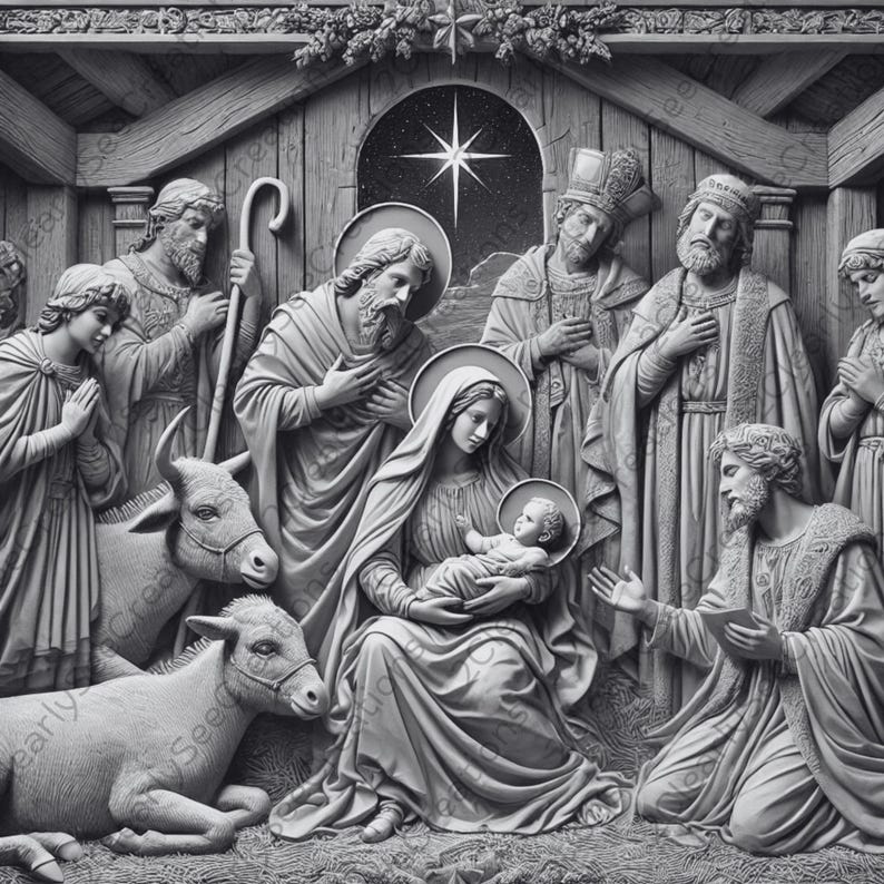 Nativity Scene Image Laser Cut Burn Slate File | Religious Christmas ...