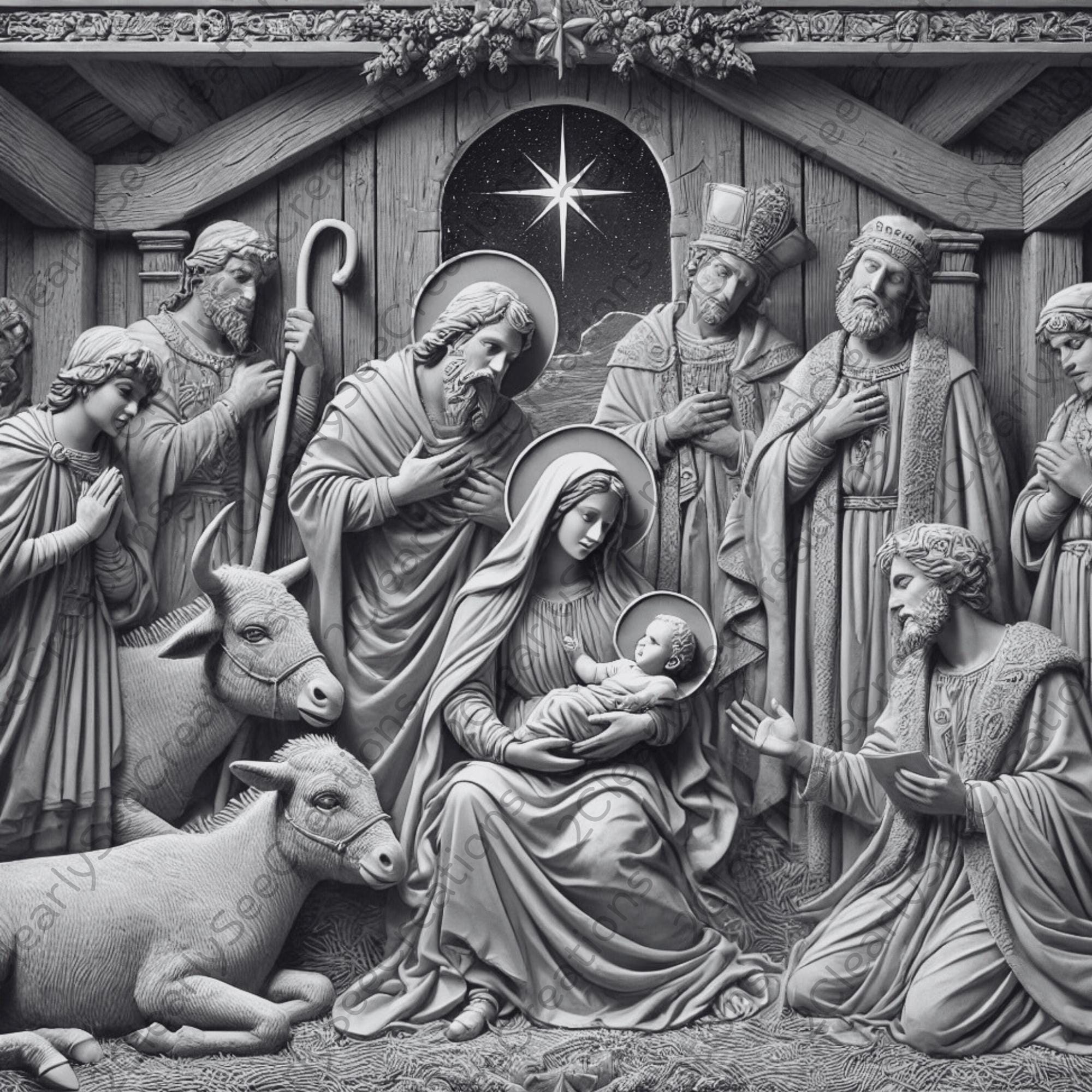 Nativity Scene Image Laser Cut Burn Slate File | Religious Christmas ...