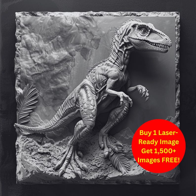 Velociraptor Laser Engraving PNG | Dinosaur Wall Art | Detailed 3D ...