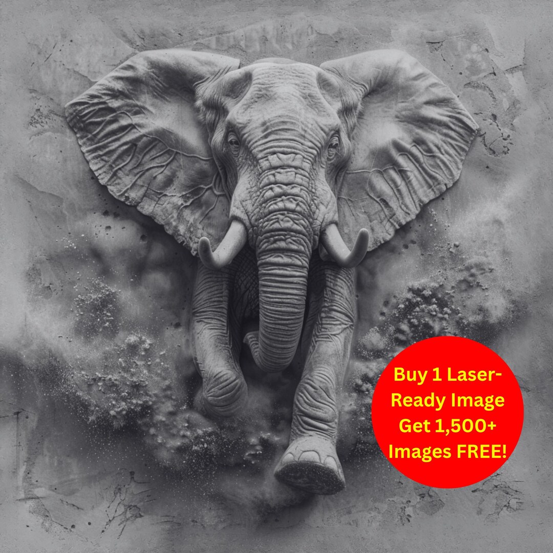 Charging Elephant Bas Relief Image | Powerful Wildlife Laser Engraving ...