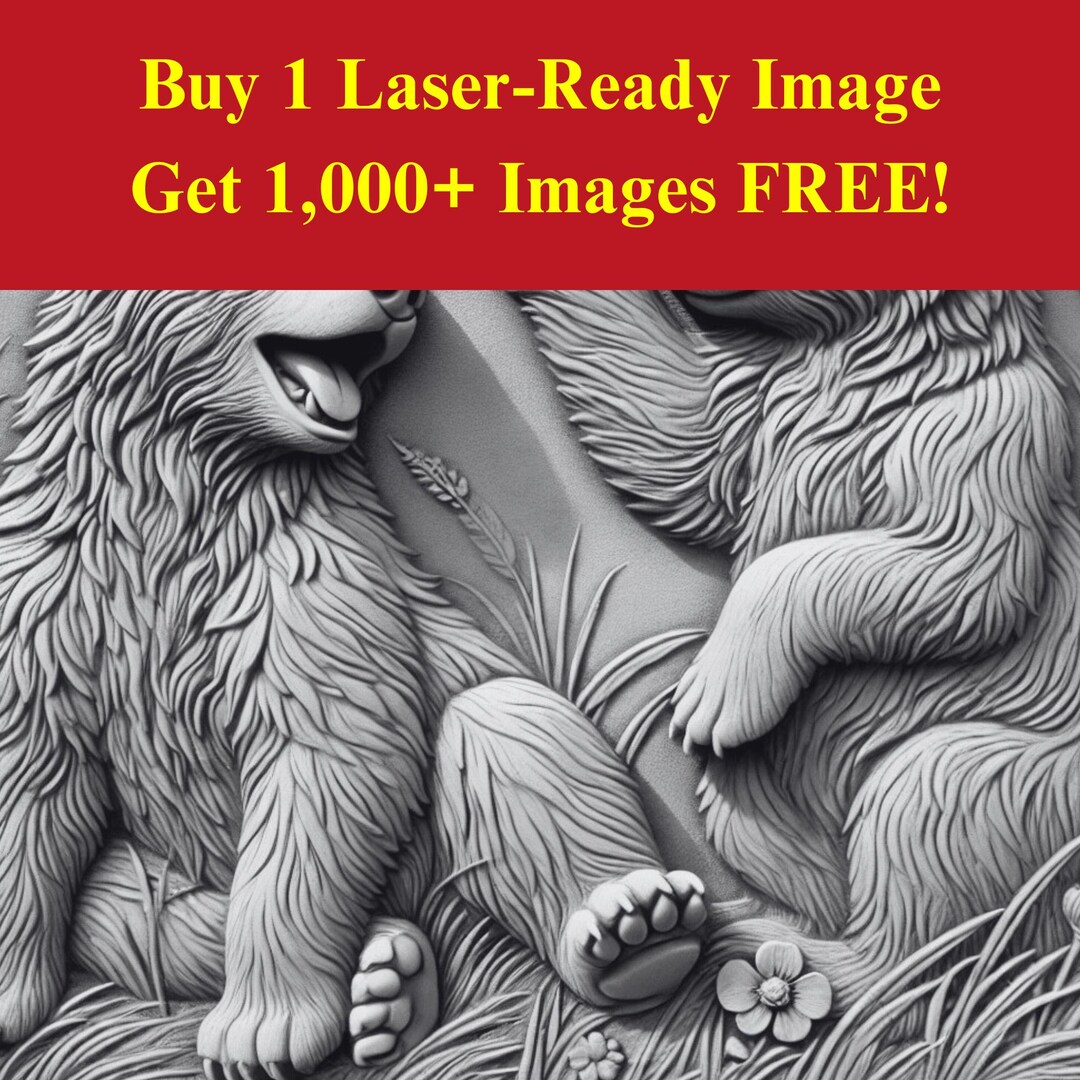 Bear Cubs Image Laser Cut Burn Slate File | Playful Wildlife Digital ...