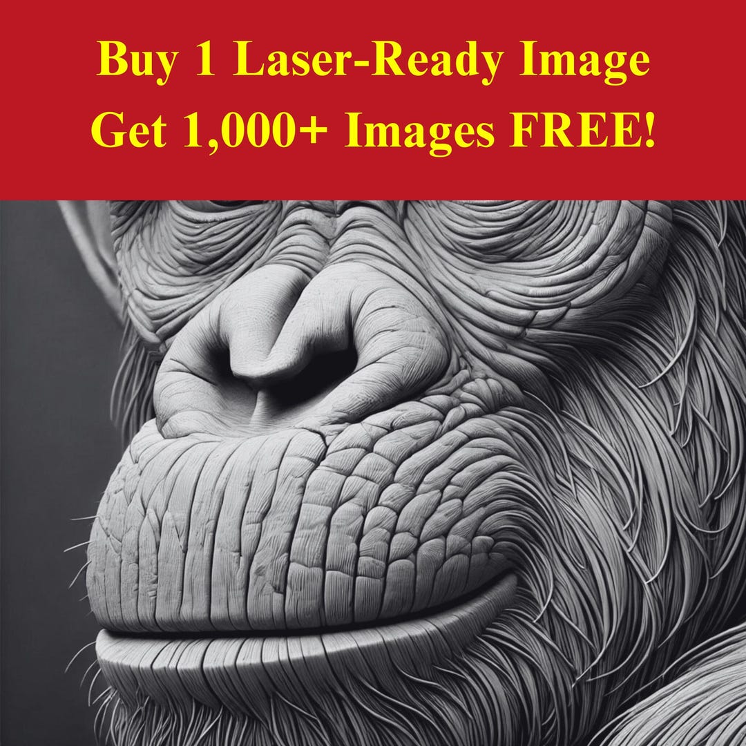 Chimp Image Laser Burn Slate File | Primate Portrait Digital Download | 3D Illusion Graphics PNG ...