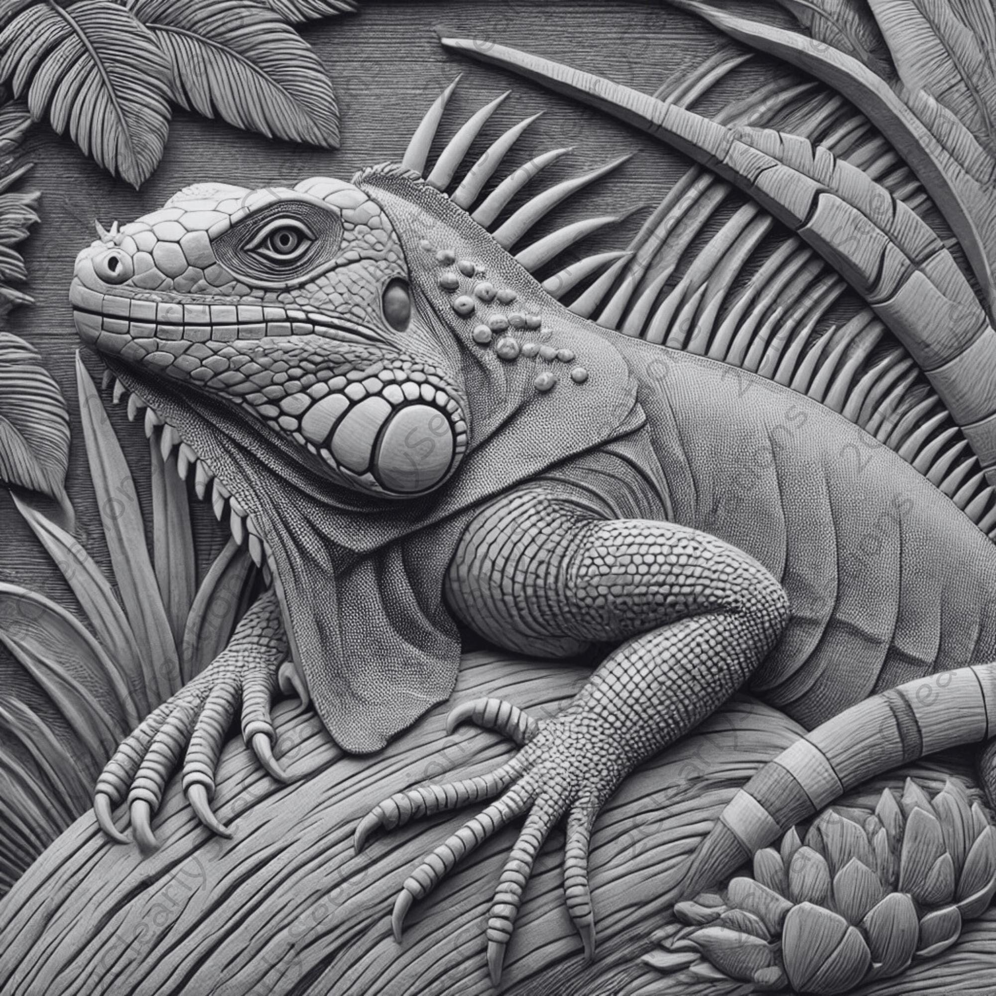 Iguana Image Laser Cut Burn Slate File | Tropical Reptile Digital ...