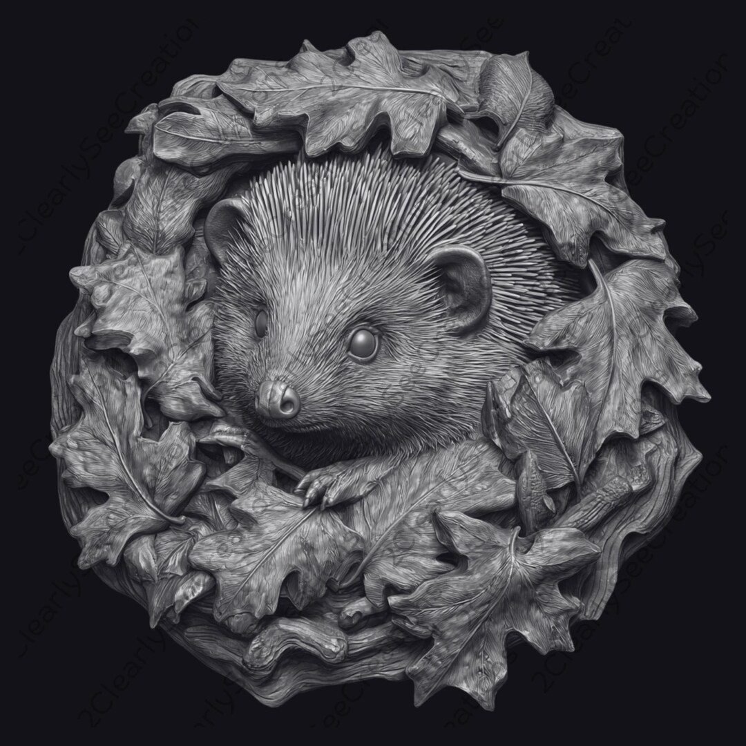 Hedgehog With Leaves Laser Engraving PNG | Woodland Animal Portrait 3D ...