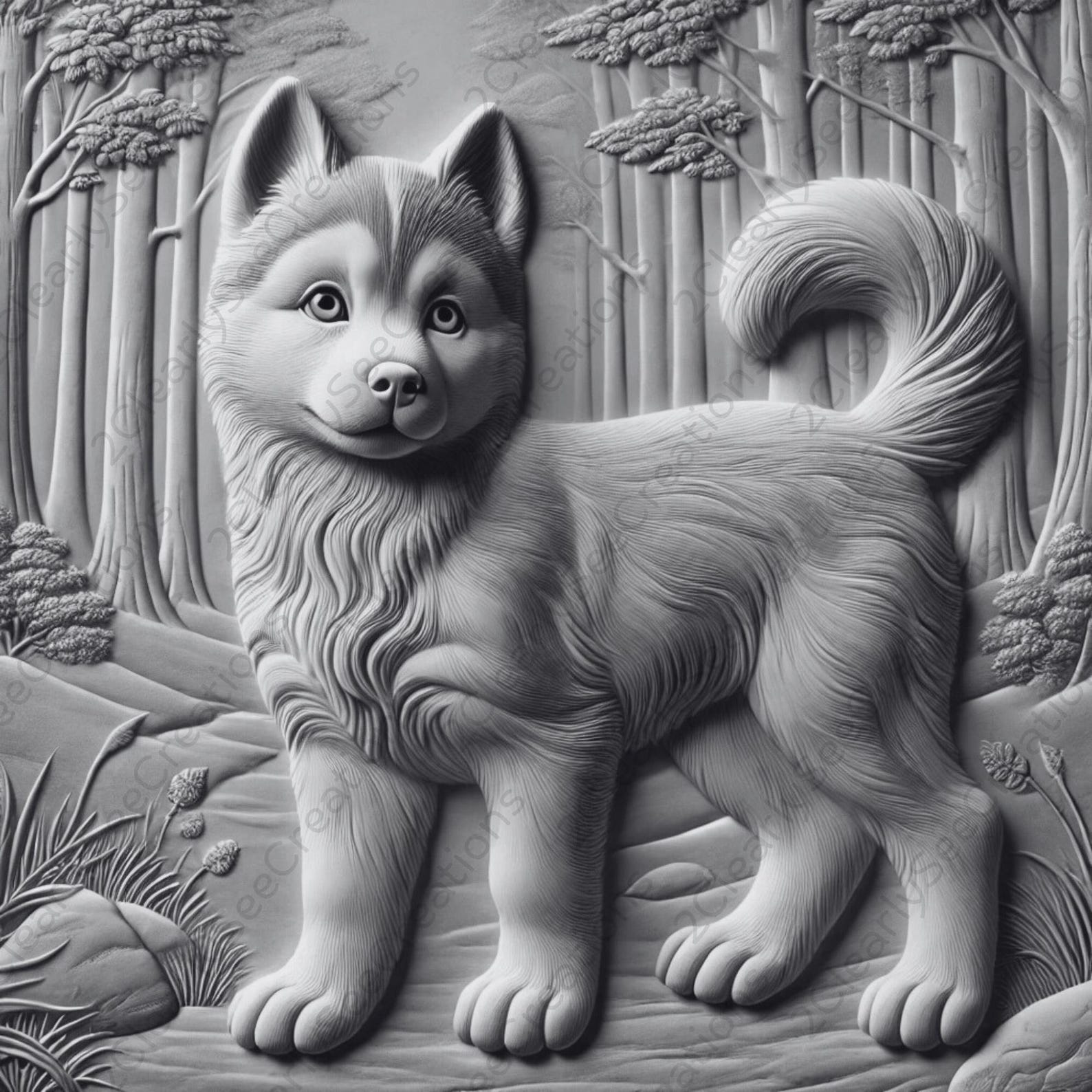 Husky Image Laser Cut Burn Slate File Forest Pet Snow Dog Digital ...