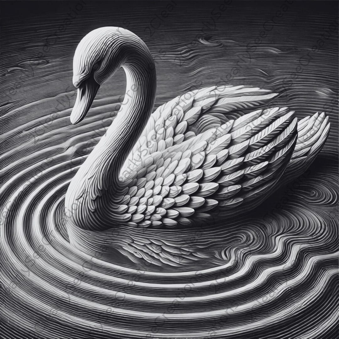Swan Ripple Image Laser Cut Burn Slate File Water Wave Nature Digital ...