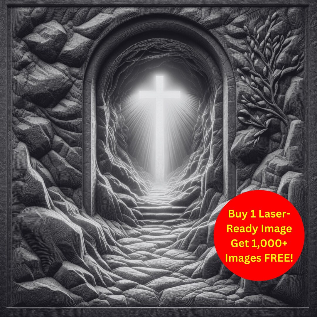 Cross in Cave Image Laser Cut Burn Slate File | Glowing Resurrection ...