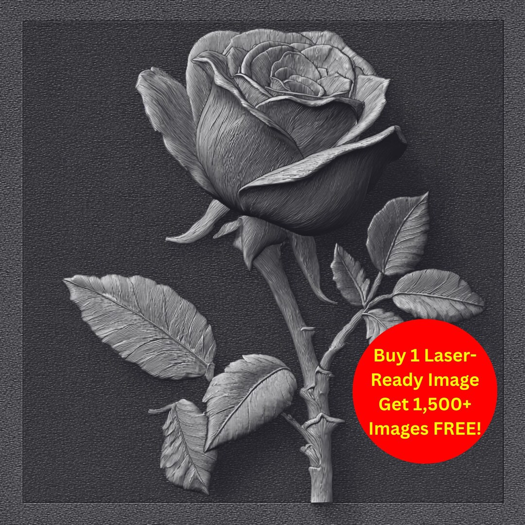 Rose With Leaves Bas Relief Image | Elegant Floral Laser Engraving ...