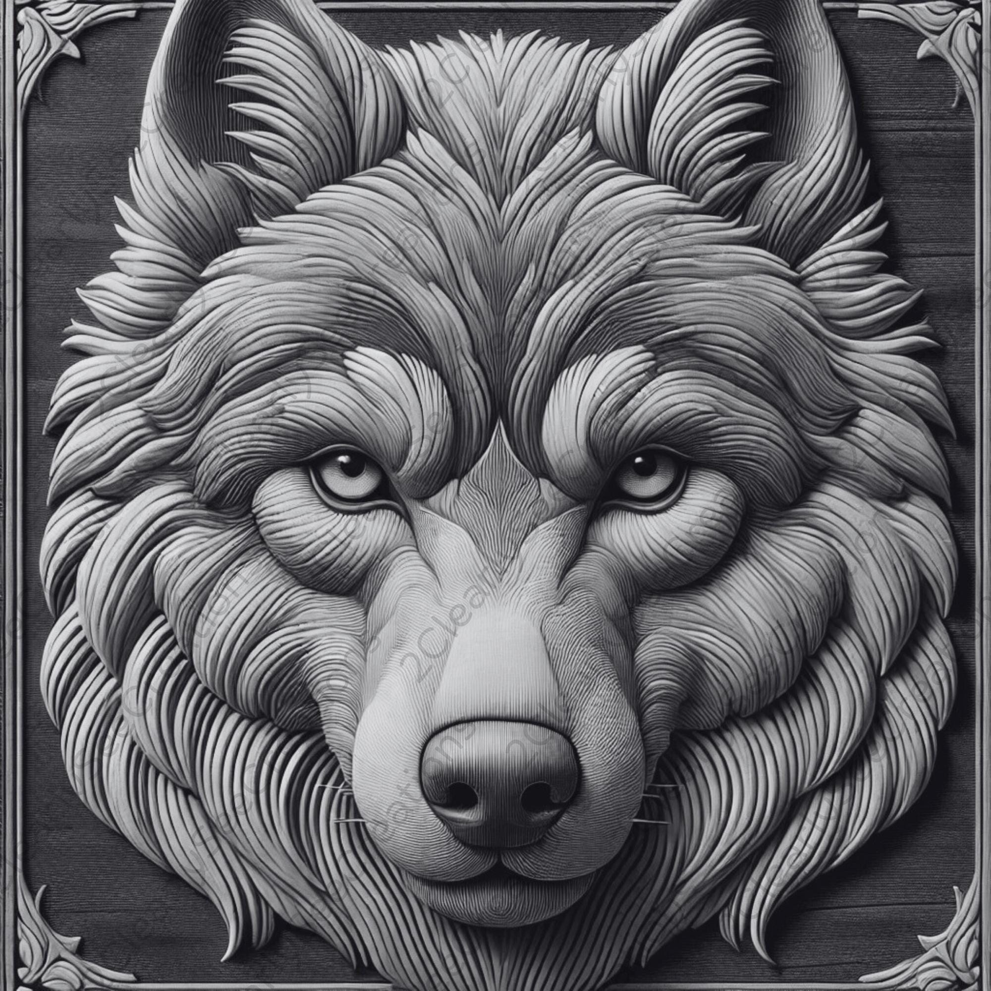 Wolf Face Image Laser Ready Burn File | Animal Wood Engrave Digital ...