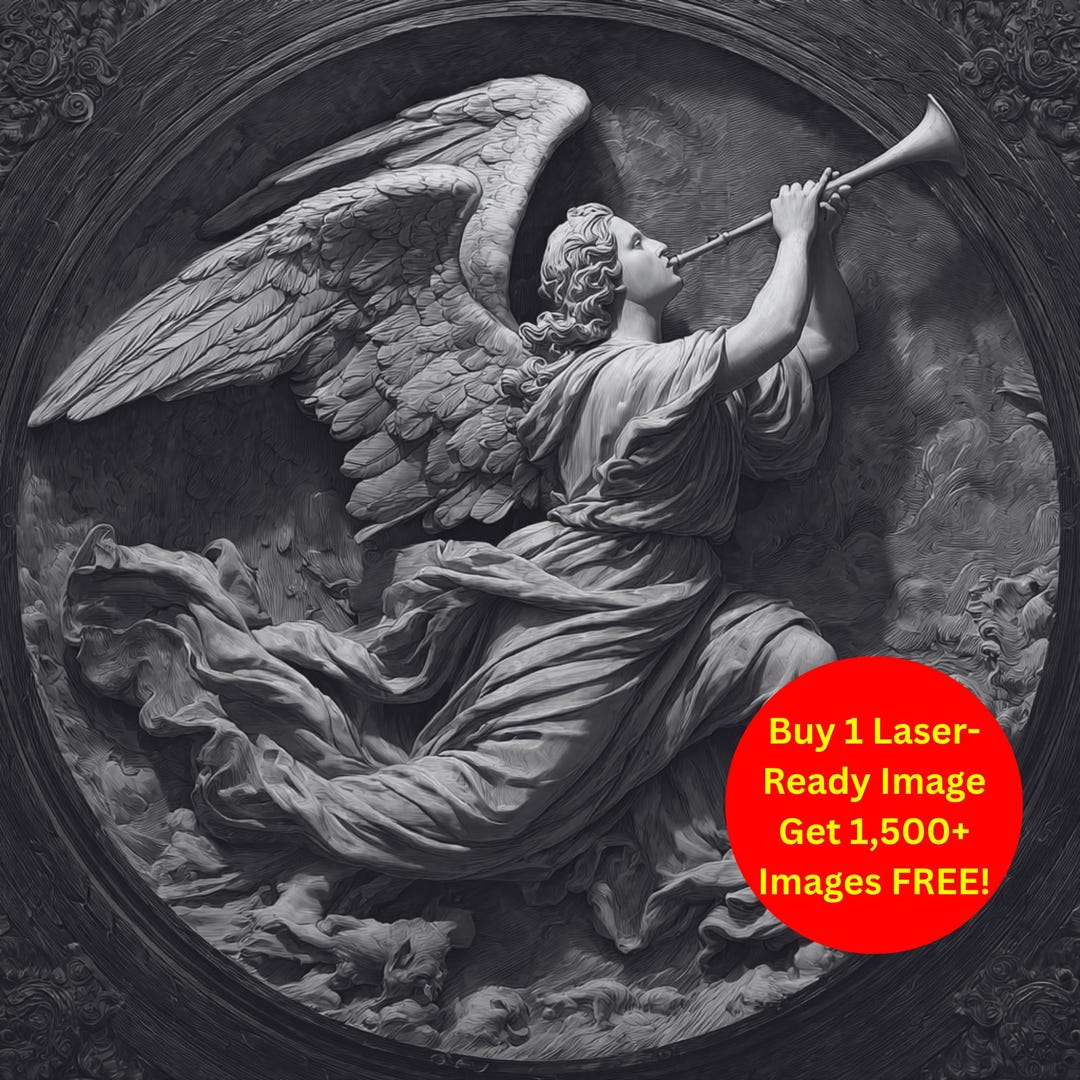 Angel Image Laser Cut Burn Slate File | Heavenly Figure Blowing Trumpet ...