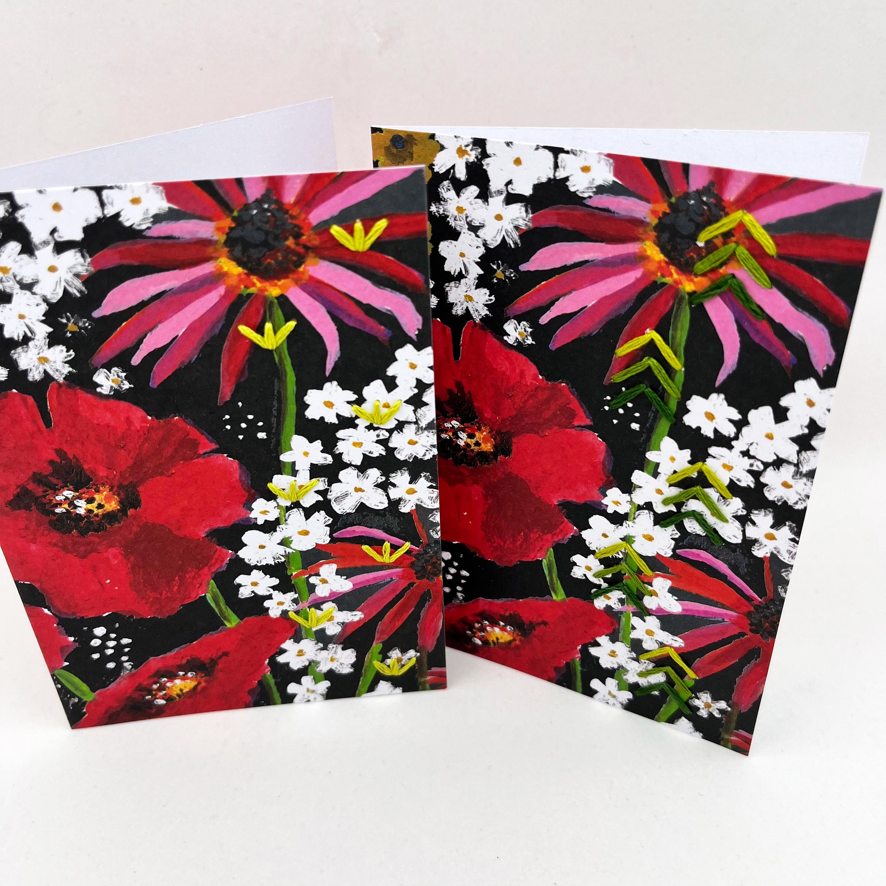 Hand Embroidered Greeting Card Flowers - Etsy