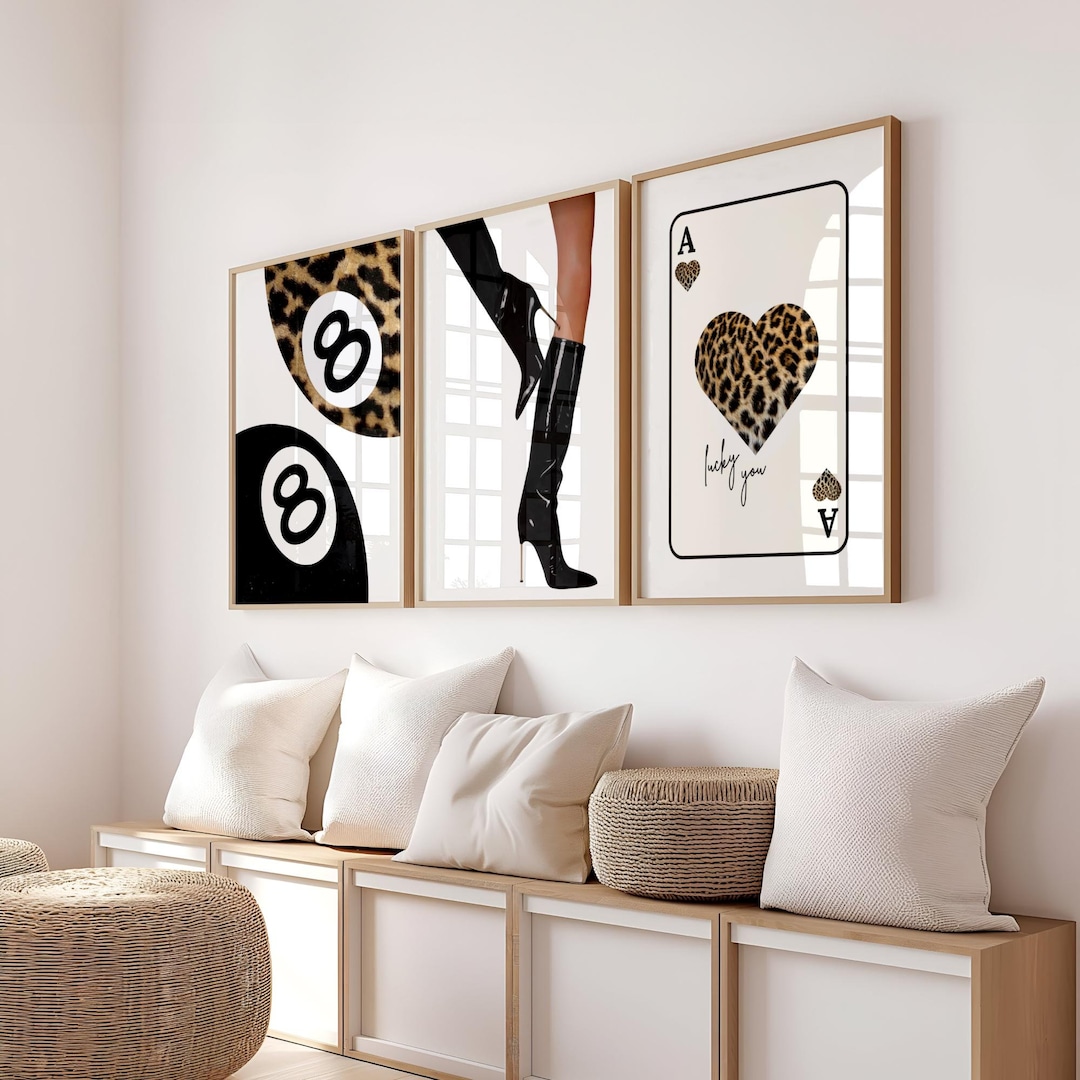 Set of 3 Leopard Wall Art, Cheetah Print, Lucky 8 Ball Poster, Trendy ...