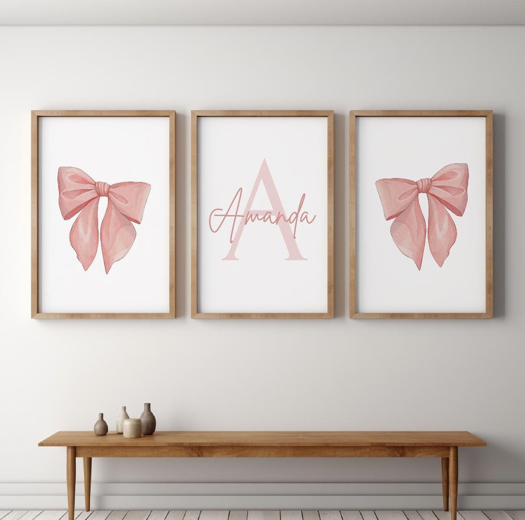 Light Pink Bow Custom Initial Name Art, Pink Girly Posters, Pink ...