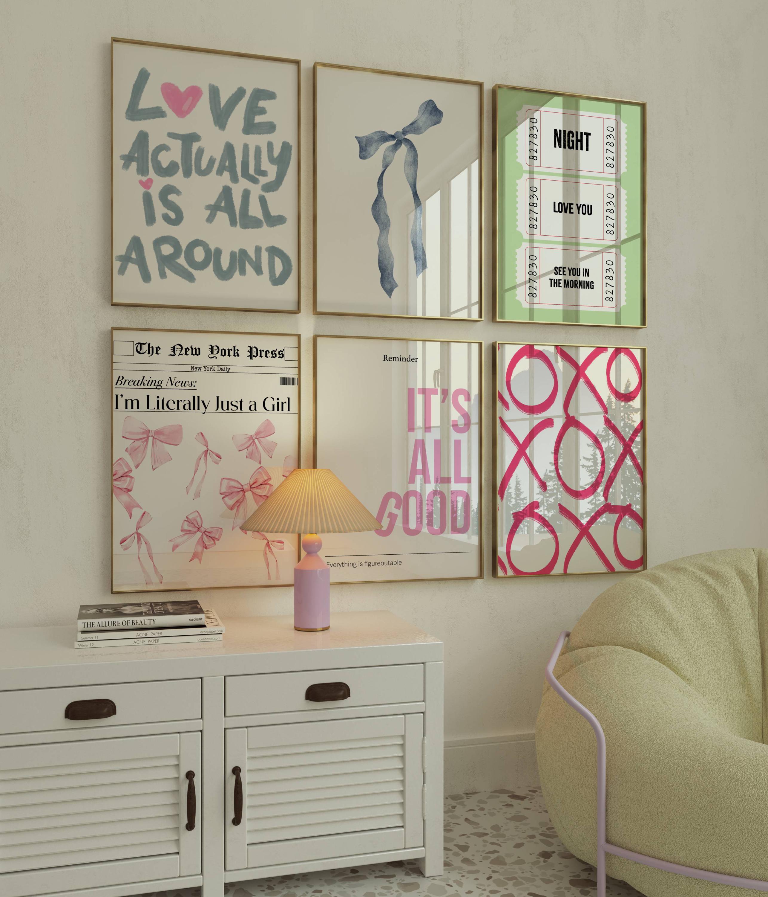 Preppy Gallery Set of 6 Cute Girly Pink Pastel Affirmation Coquette ...
