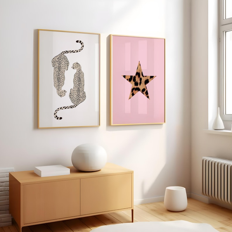 Set of 3 Leopard Print & Lucky 8 Ball Cheetah Posters | Boho Maximalist ...