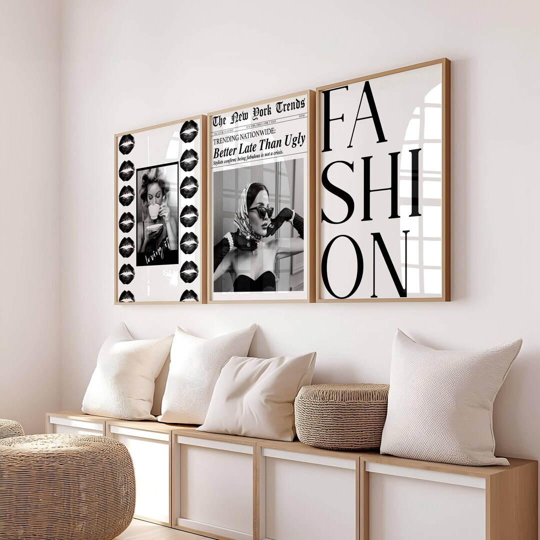 3 Gallery Set White Black Poster Print Newspaper Fashion Wall Art Print ...