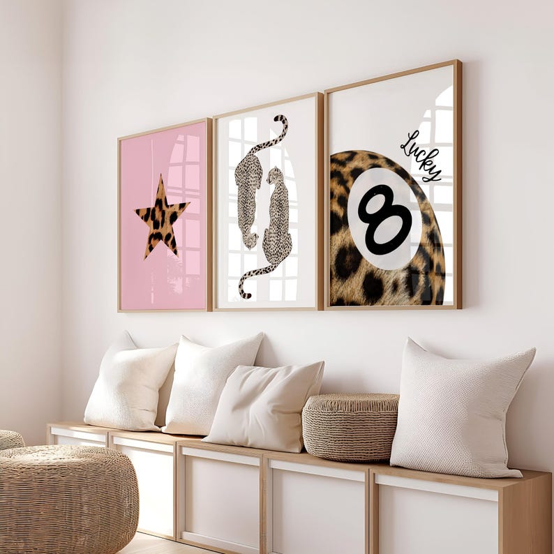 Set of 3 Leopard Print & Lucky 8 Ball Cheetah Posters | Boho Maximalist ...