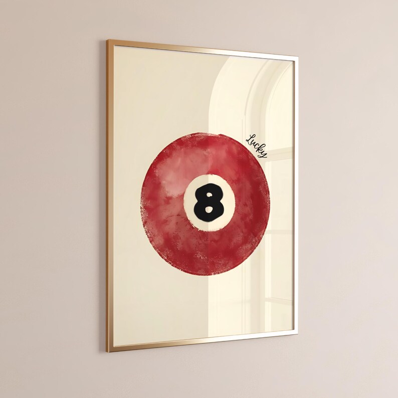 Hand Drawn Eight Pool Ball Wall Print, Y2k Apartment Decor, Lucky Ball ...