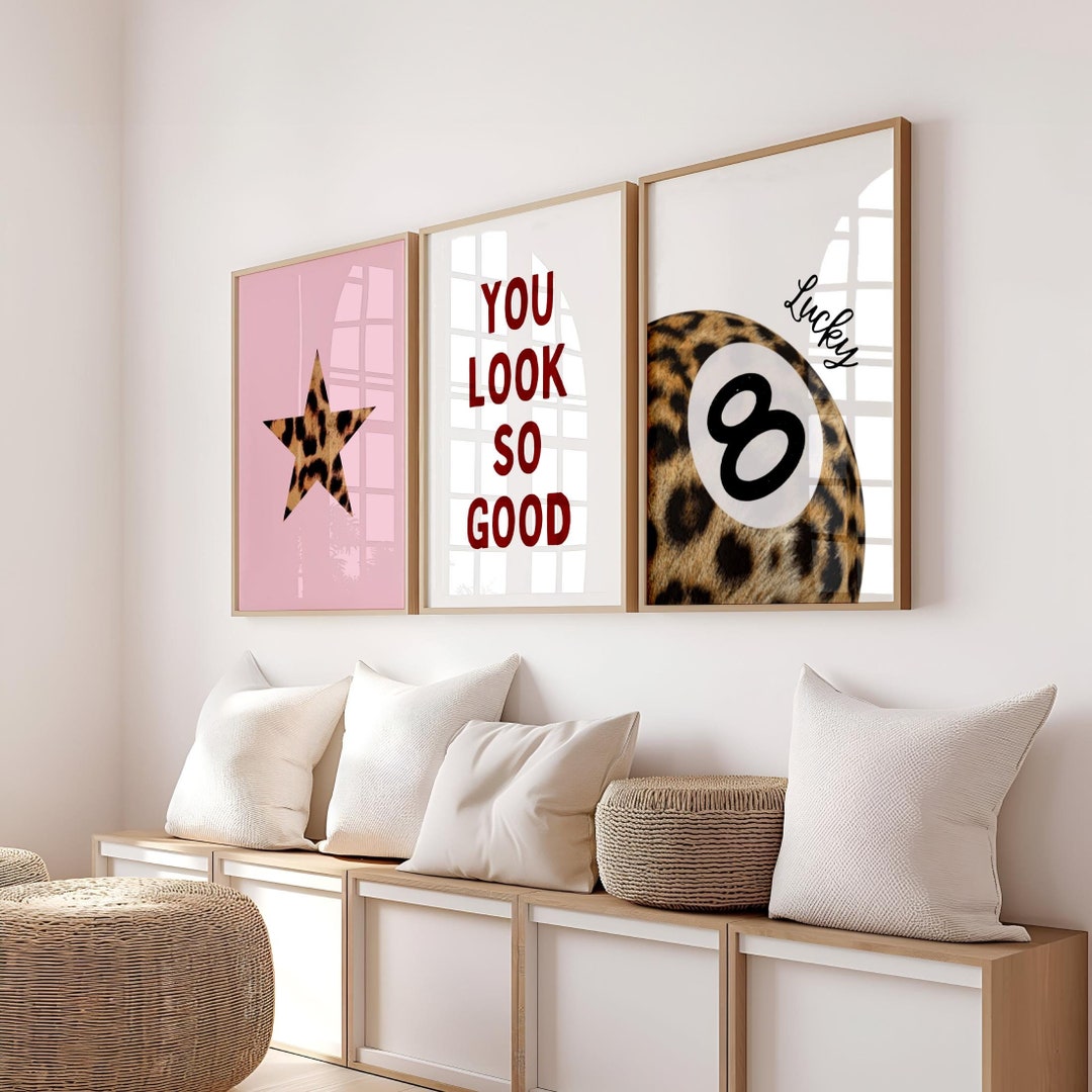 Set of 3 Leopard Prints, Lucky 8 Ball Cheetah Poster, Preppy Funky Y2K Aesthetic Apartment Decor ...