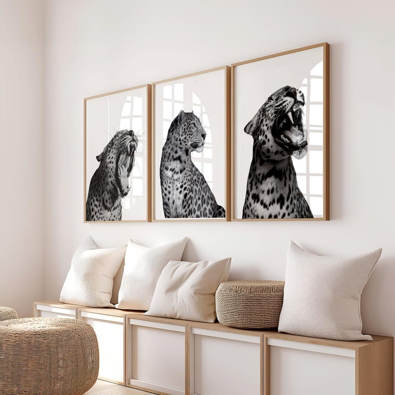 Set of 3 Leopard Art Prints, Retro Cheetah Poster, Vintage Safari Decor ...