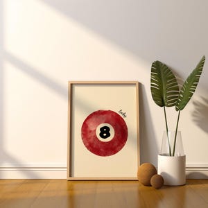 Hand Drawn Eight Pool Ball Wall Print, Y2k Apartment Decor, Lucky Ball ...