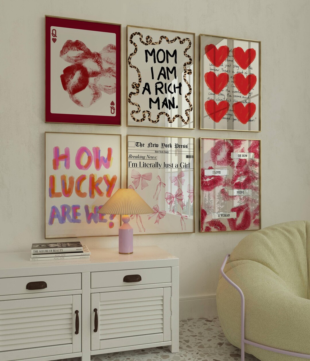 Y2K Girly Poster Bundle – Set of 6 Retro Preppy Prints Girly Kiss ...