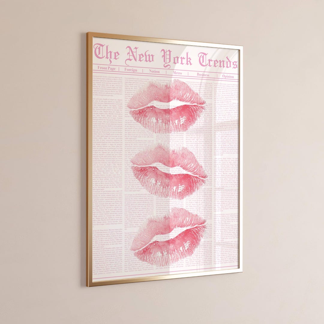 Pink Retro Kiss Newspaper Wall Art Print Instant Download - Etsy