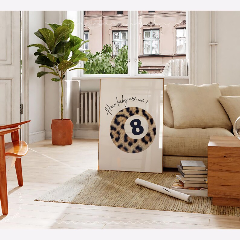 8 Ball Leopard Print, Retro Lucky Girl Poster, Funky Y2K Aesthetic ...