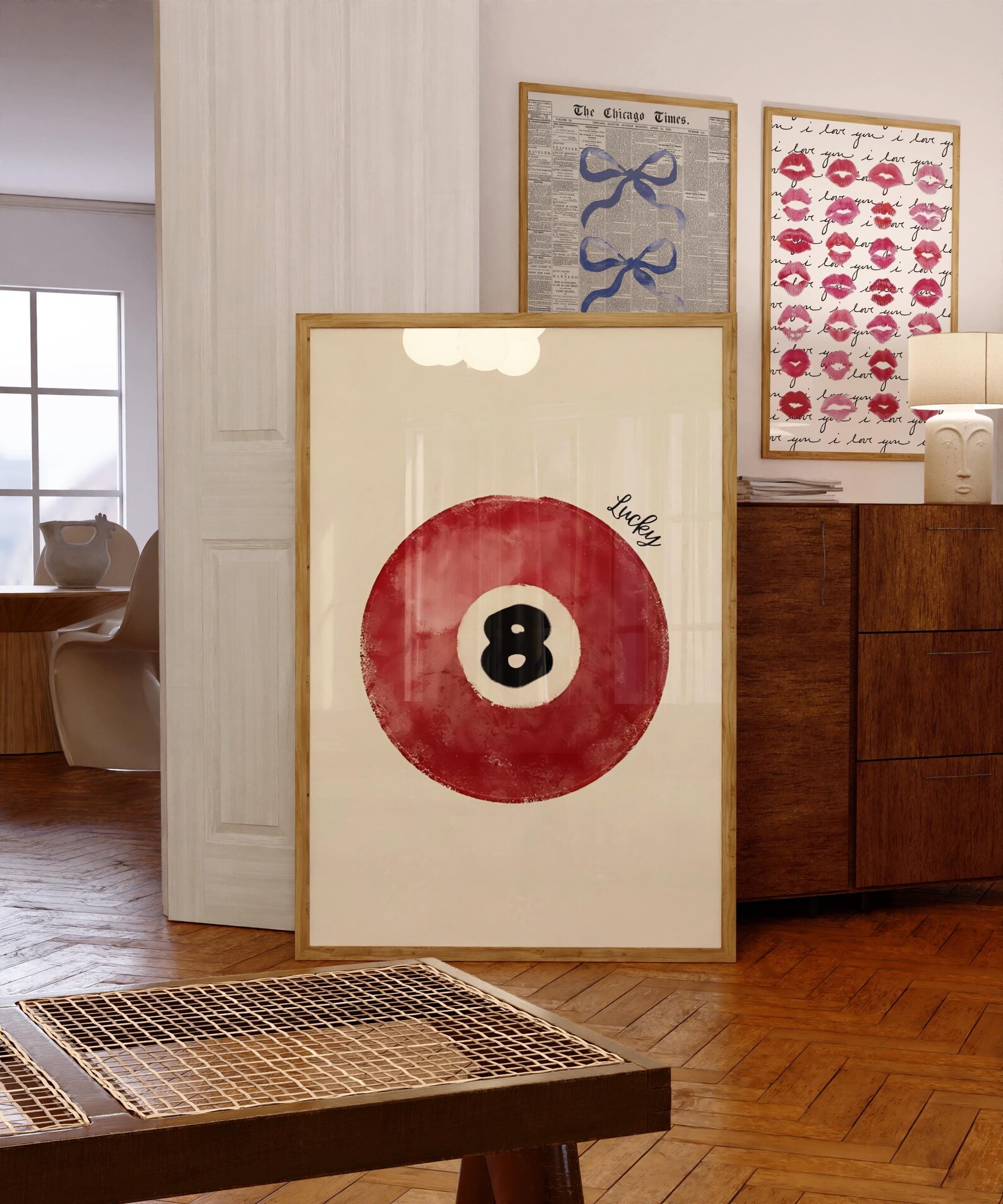 Hand Drawn Eight Pool Ball Wall Print, Y2k Apartment Decor, Lucky Ball ...