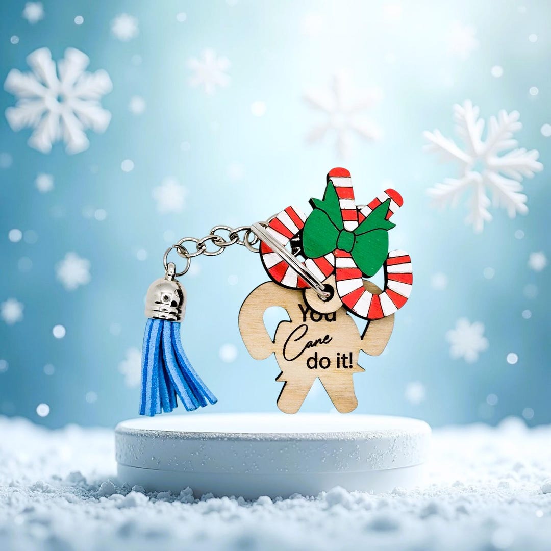 Christmas Hand Painted Keychain - "you Cane Do It!" Keychain/backpack ...