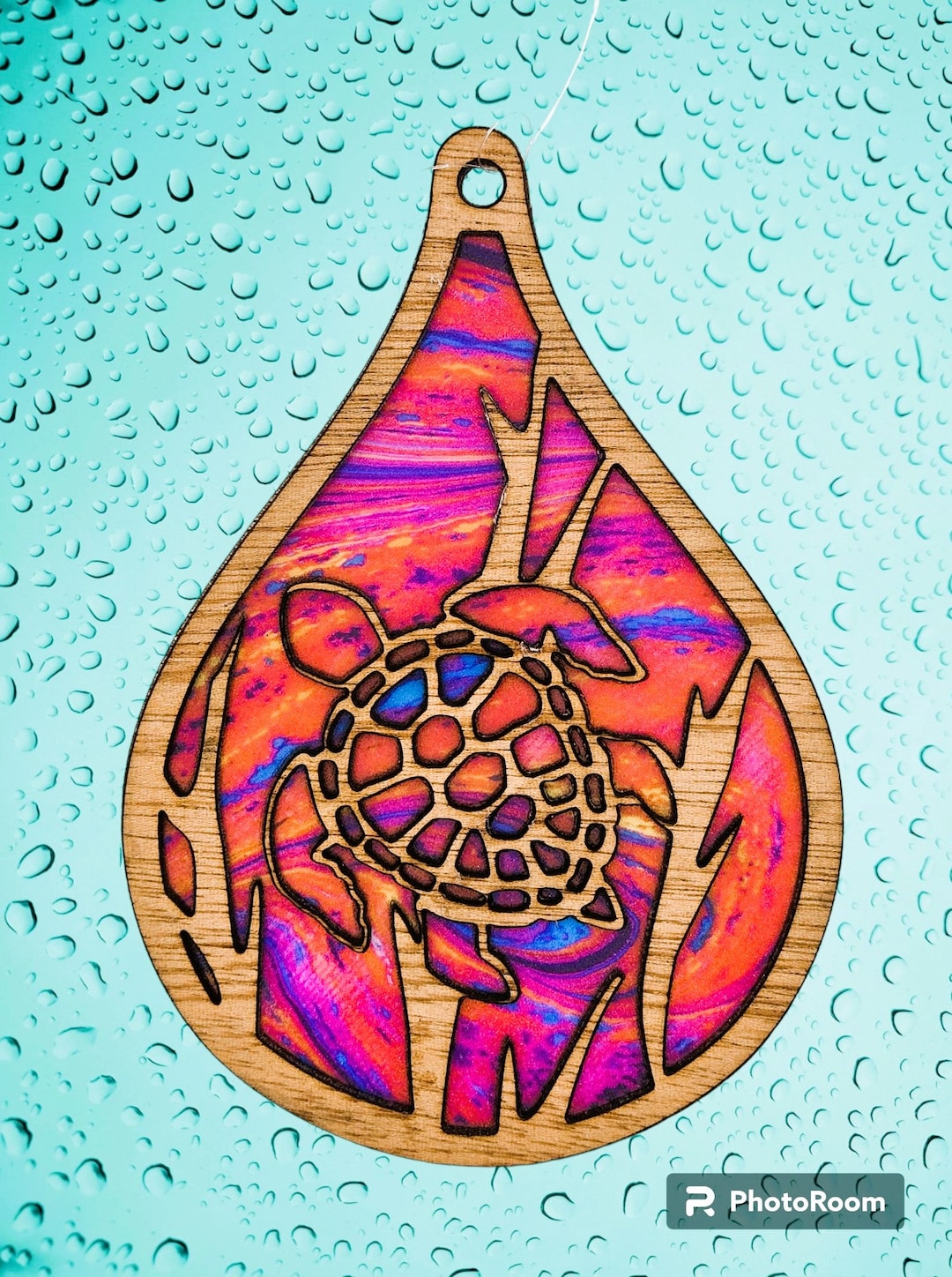 Sea Turtle Suncatcher - Pink & Blue Paint Pour - Etsy