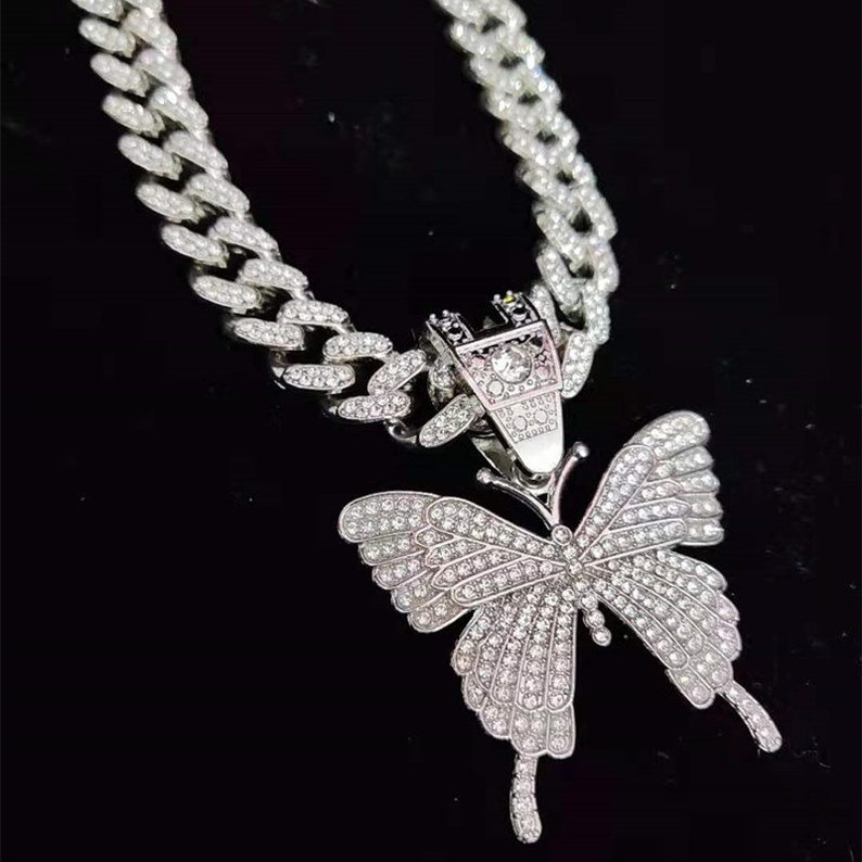 Butterfly Pendant Necklace With 13mm Miami Cuban Chain Hiphop Necklaces ...