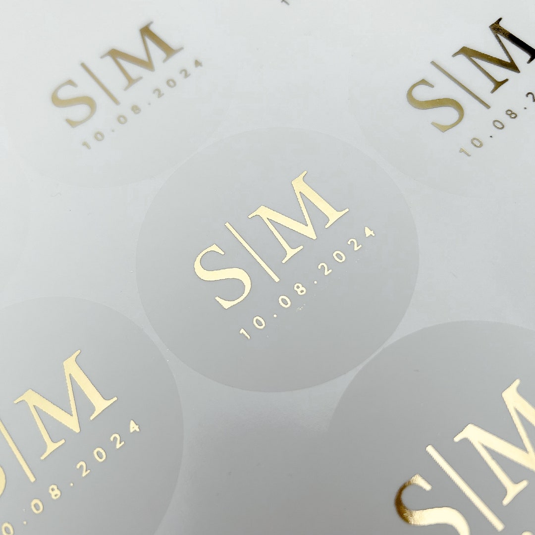 Foiled Wedding Initial Stickers, Personalised Wedding Favour Stickers ...