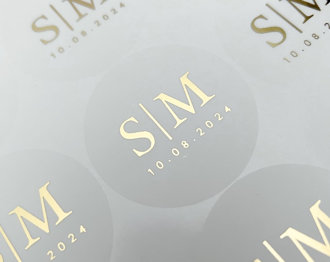 Foiled Wedding Initial Stickers, Personalised Wedding Favour Stickers ...