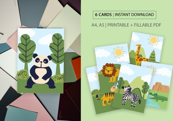 PRINTABLE Animal Cards Digital 6 Printable Cards Postcard - Etsy