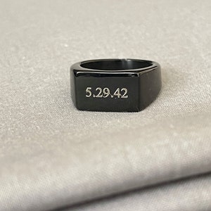 Black Rectangle Signet Ring, Rectangle Ring, Rectangle Black Ring for ...