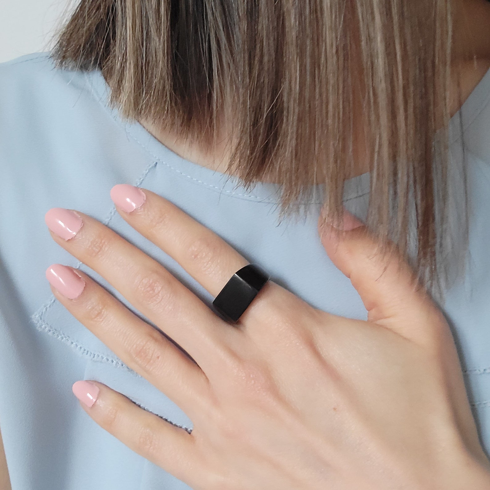 Black Rectangle Signet Ring Rectangle Ring Rectangle Black - Etsy