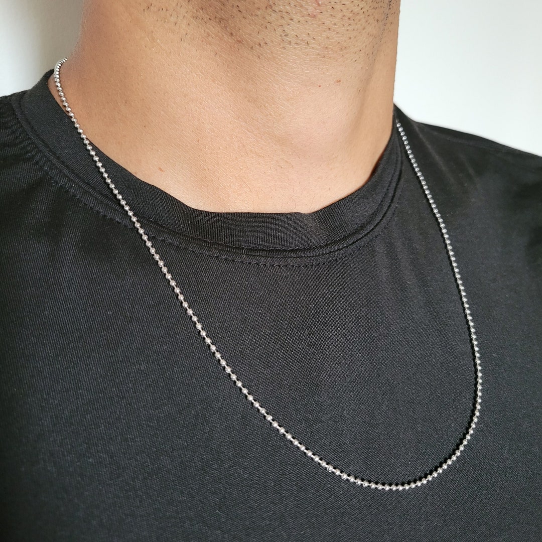 Silver Ball Bead Chain Necklace, Ball Chain Necklace for Men, Silver ...