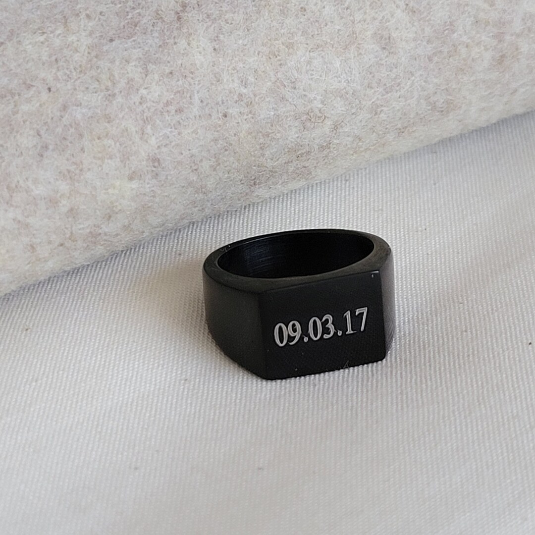 Black Rectangle Signet Ring, Rectangle Ring, Rectangle Black Ring for ...