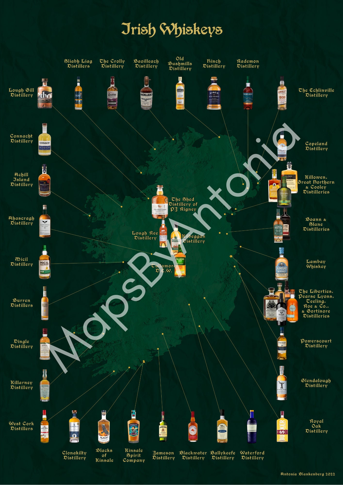 Irish Whiskey Distilleries Map - Etsy