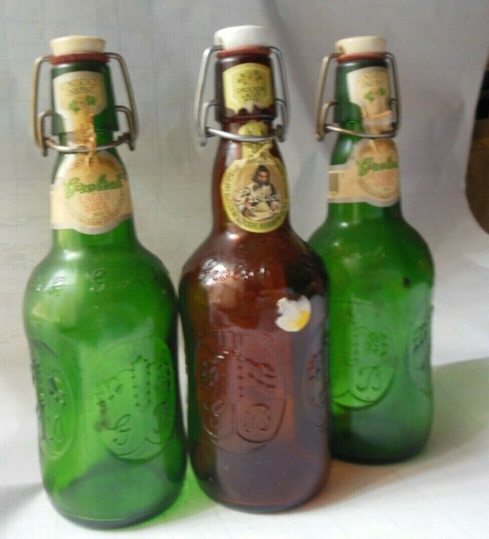 3 Grolsch Green & Amber Brown Lager Beer Bottles Collector Porcelain ...