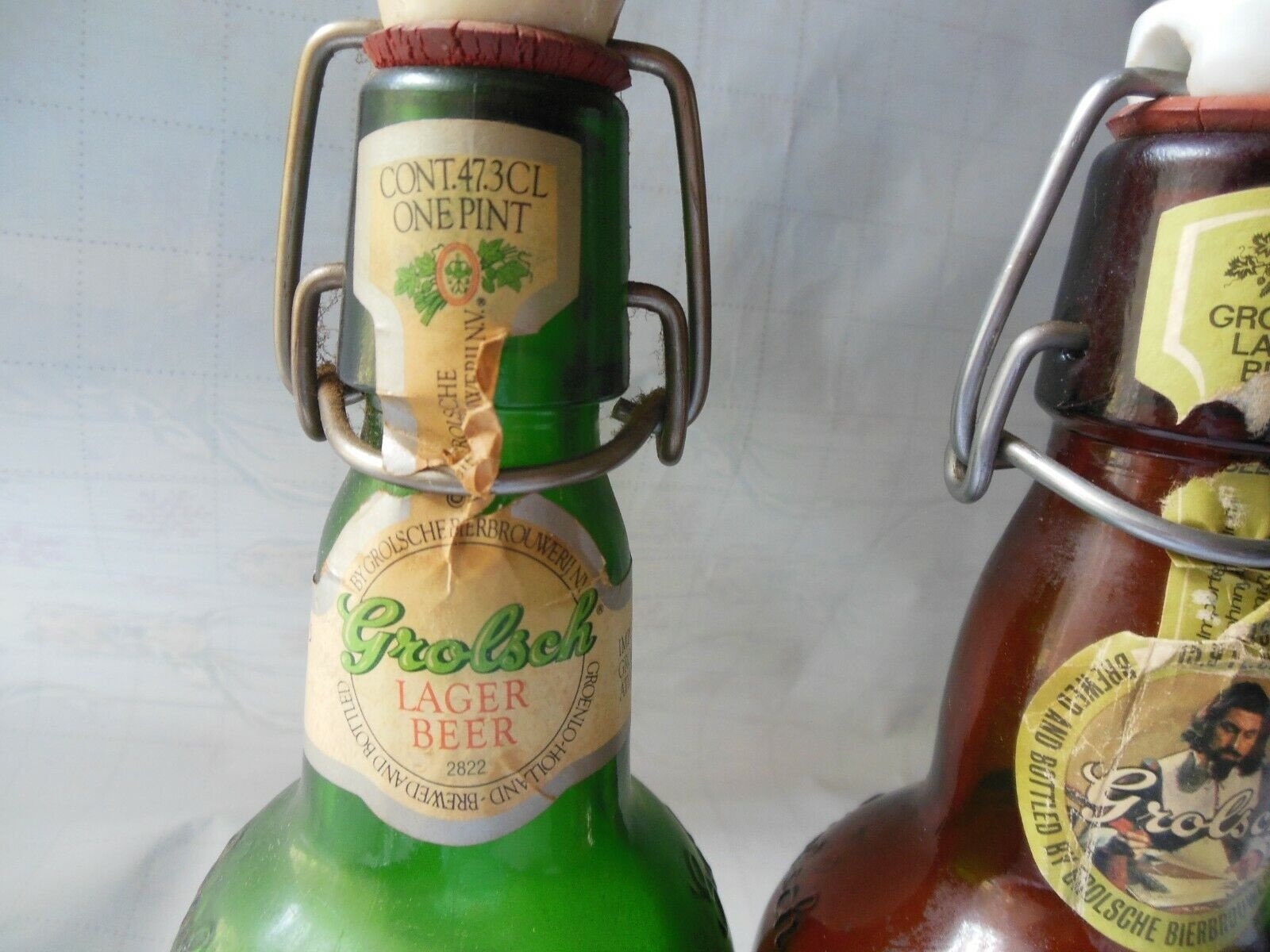 3 Grolsch Green & Amber Brown Lager Beer Bottles Collector Porcelain ...