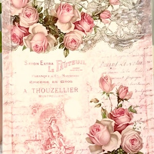 Vintage French Country Script Wall Art, Floral Peachy Pink Roses ...