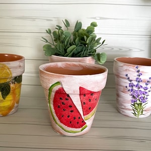 Farmhouse Distressed Terracotta Clay Pot With Watermelon Slices. - Etsy