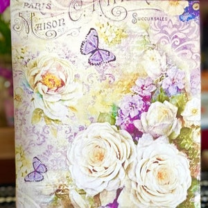 Vintage French Country Paris Script Wall Art, Pretty Purple Flowers and ...