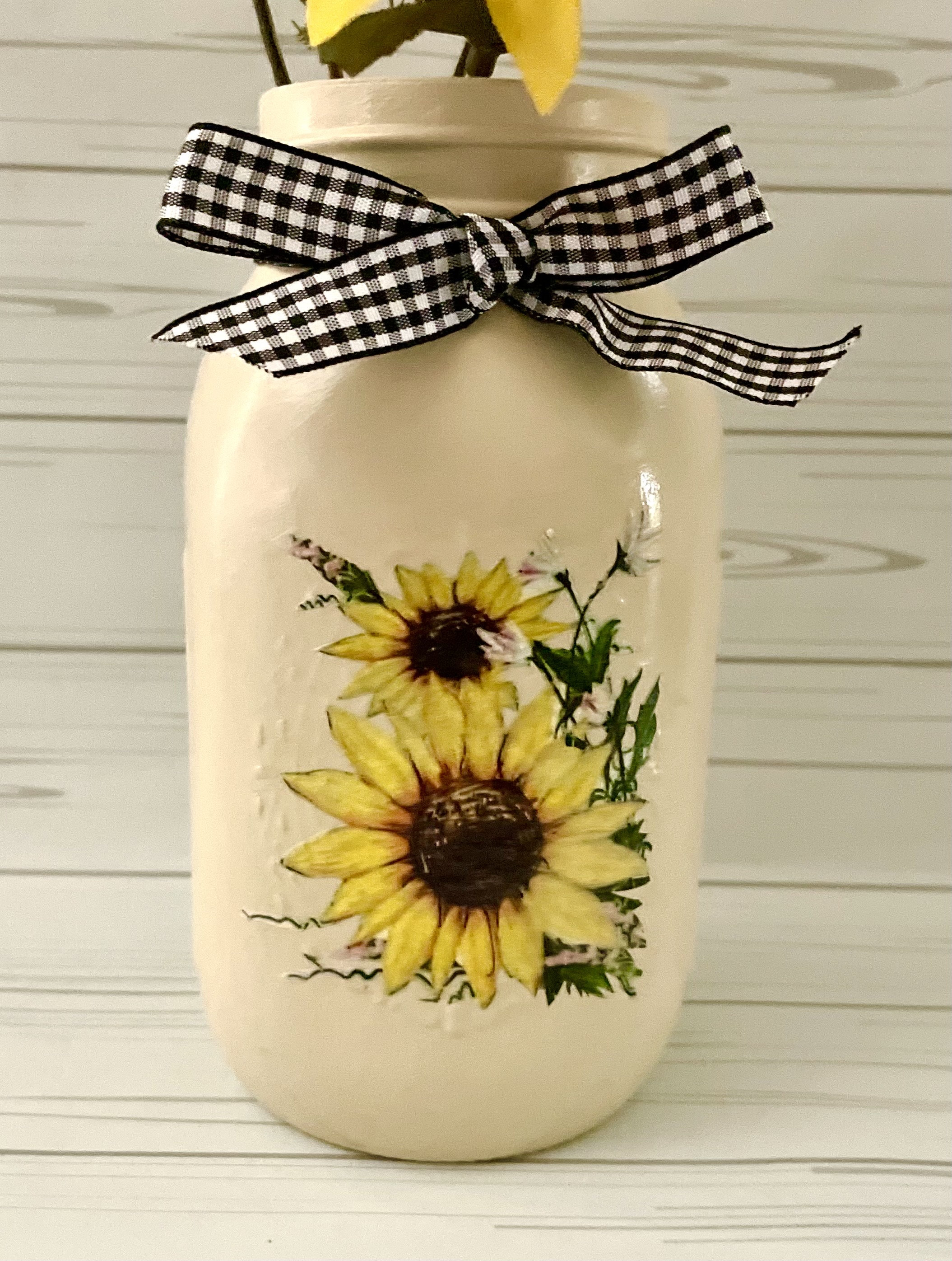 Farmhouse Sunflower 32 Oz Mason Jar With Pretty Sunflowers - Etsy