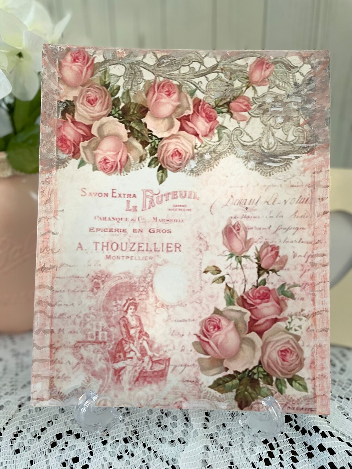 Vintage French Country Script Wall Art Floral Peachy Pink - Etsy